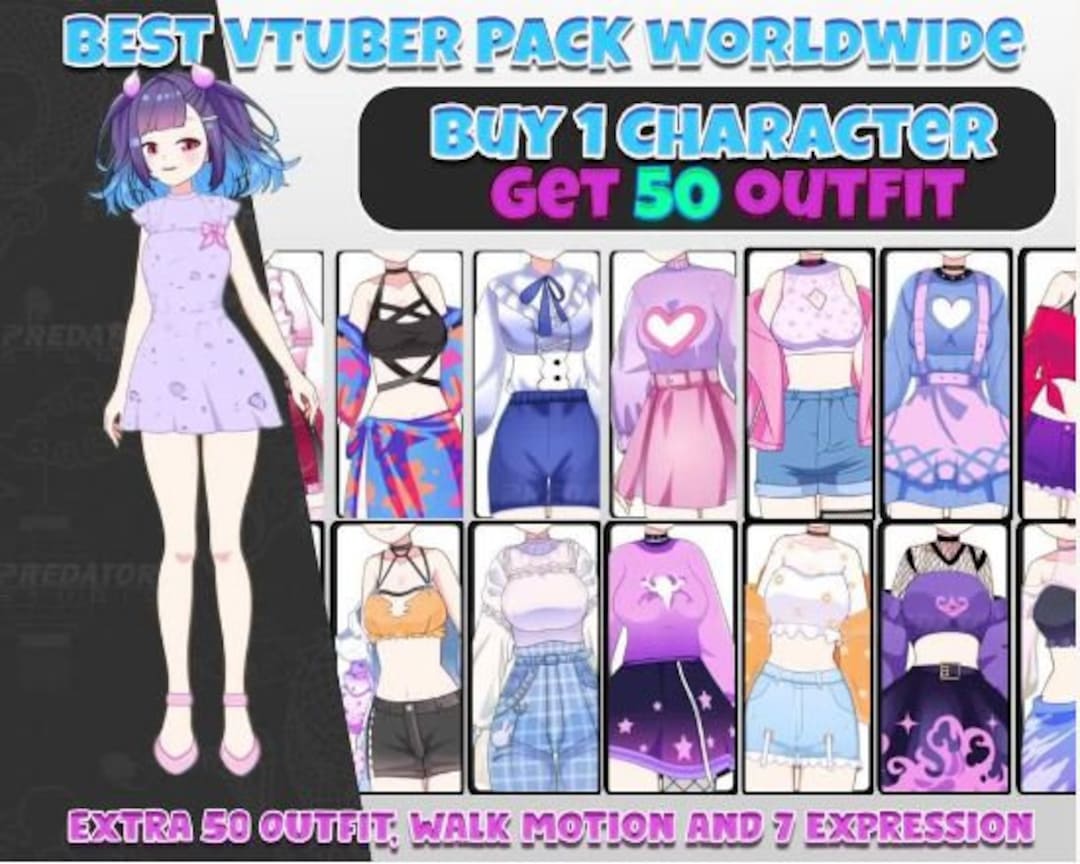 Vtuber Live2d Pack V12 | Complete Character | 50 Outfit Collection | Streaming Ultimate | 7 ...