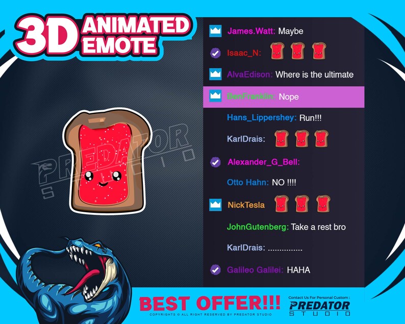Jam Toast 3D Animated Emote Twitch Emote Animated Emotes - Etsy
