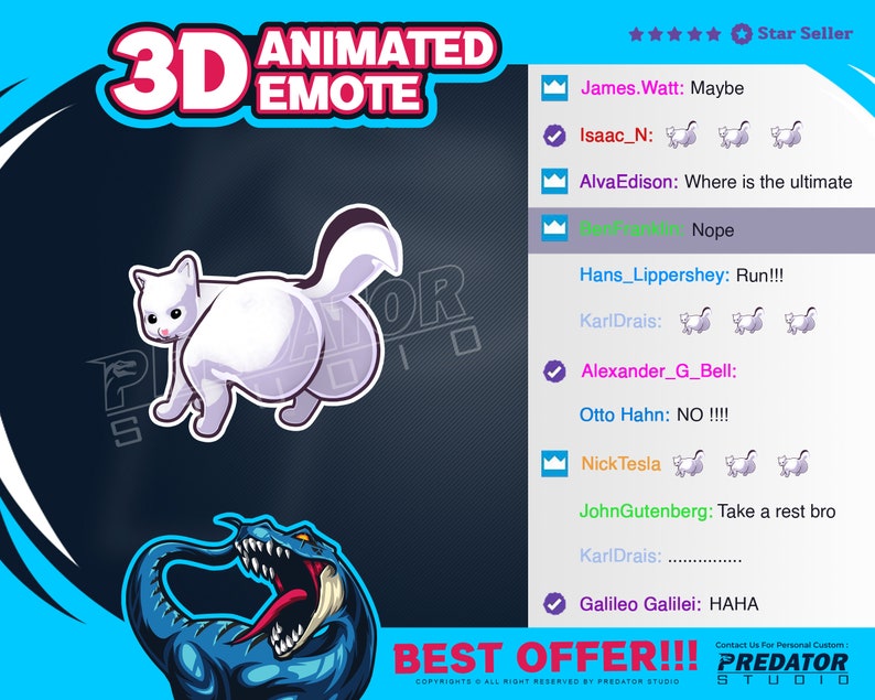 3D Animated Cat Emote: Twitch/kick Streamer Emotes (GIF/PNG) - Etsy