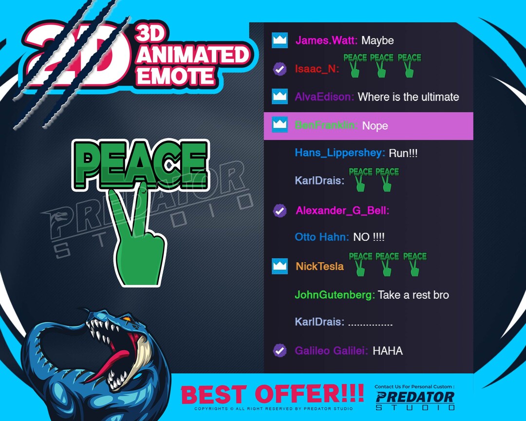 Peace 3D Animated Emote, Custom Emotes, Peace Emote, Twitch Chat Emote ...