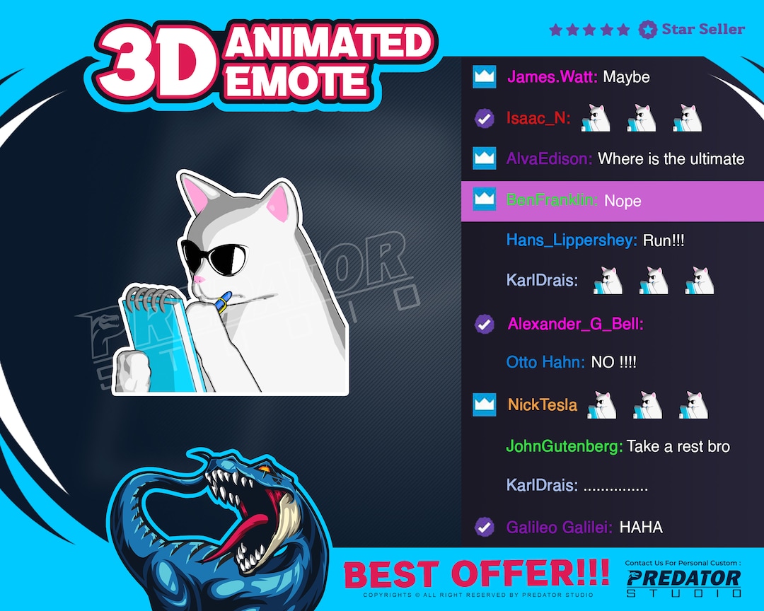 3D Animated Noted Cat Emote: Funny Discord/twitch Streamer GIF - Etsy