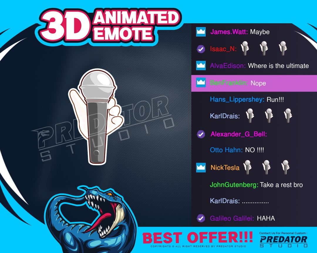 3D Animated Drop Mic Emote: Twitch, Kick, Discord - Etsy