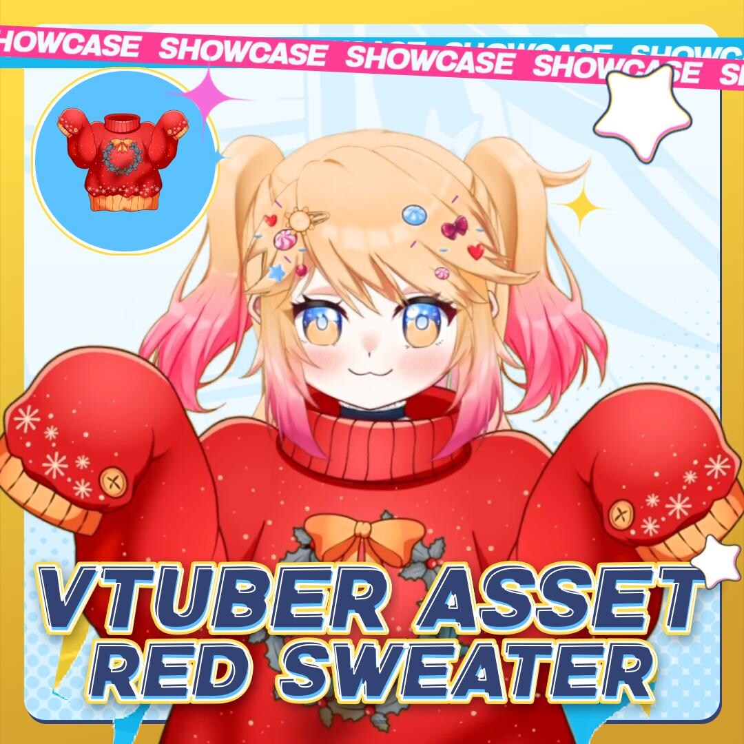 Vtuber Assets Red Sweater Christmas – Live2d Cozy Outfit for Holiday ...