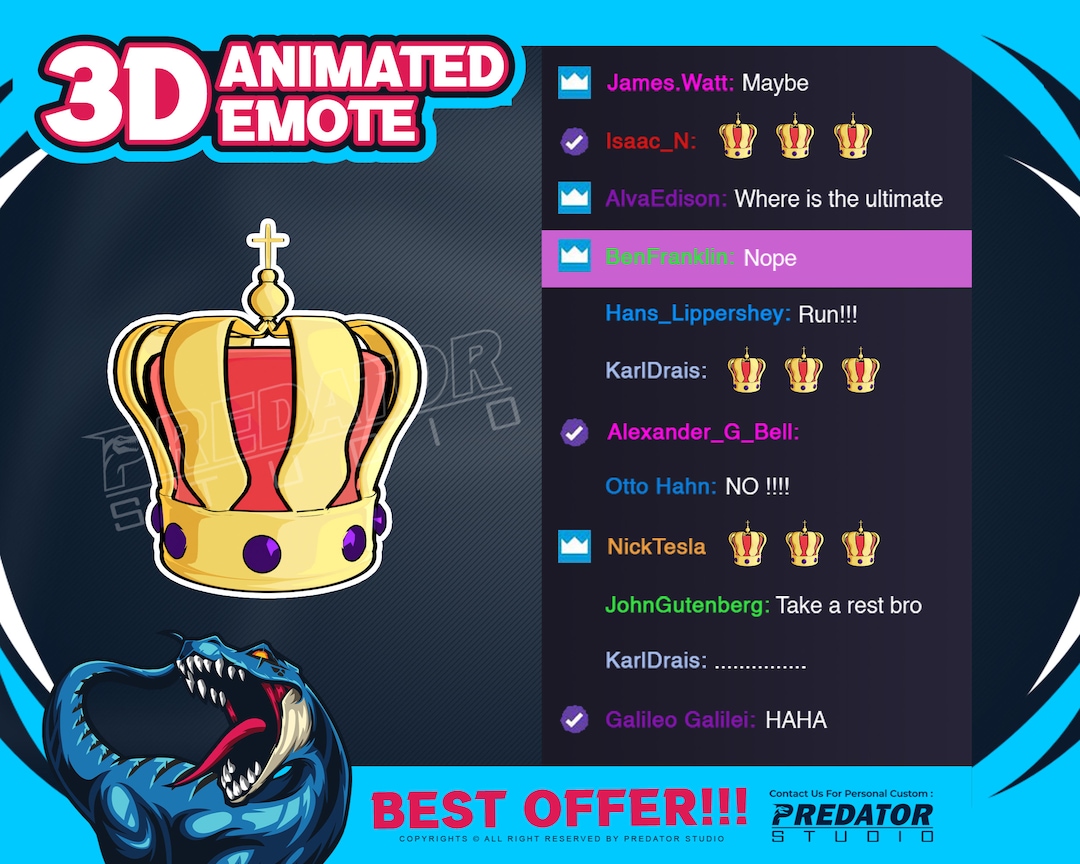 3D Animated Crown Emote: Twitch Streamer Bit Emote (GIF/PNG) - Etsy