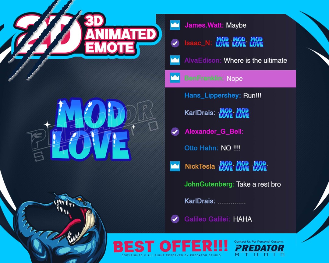 Mod Love 3D Animated Text Emote, Text Emotes, Animated Emotes, Love ...