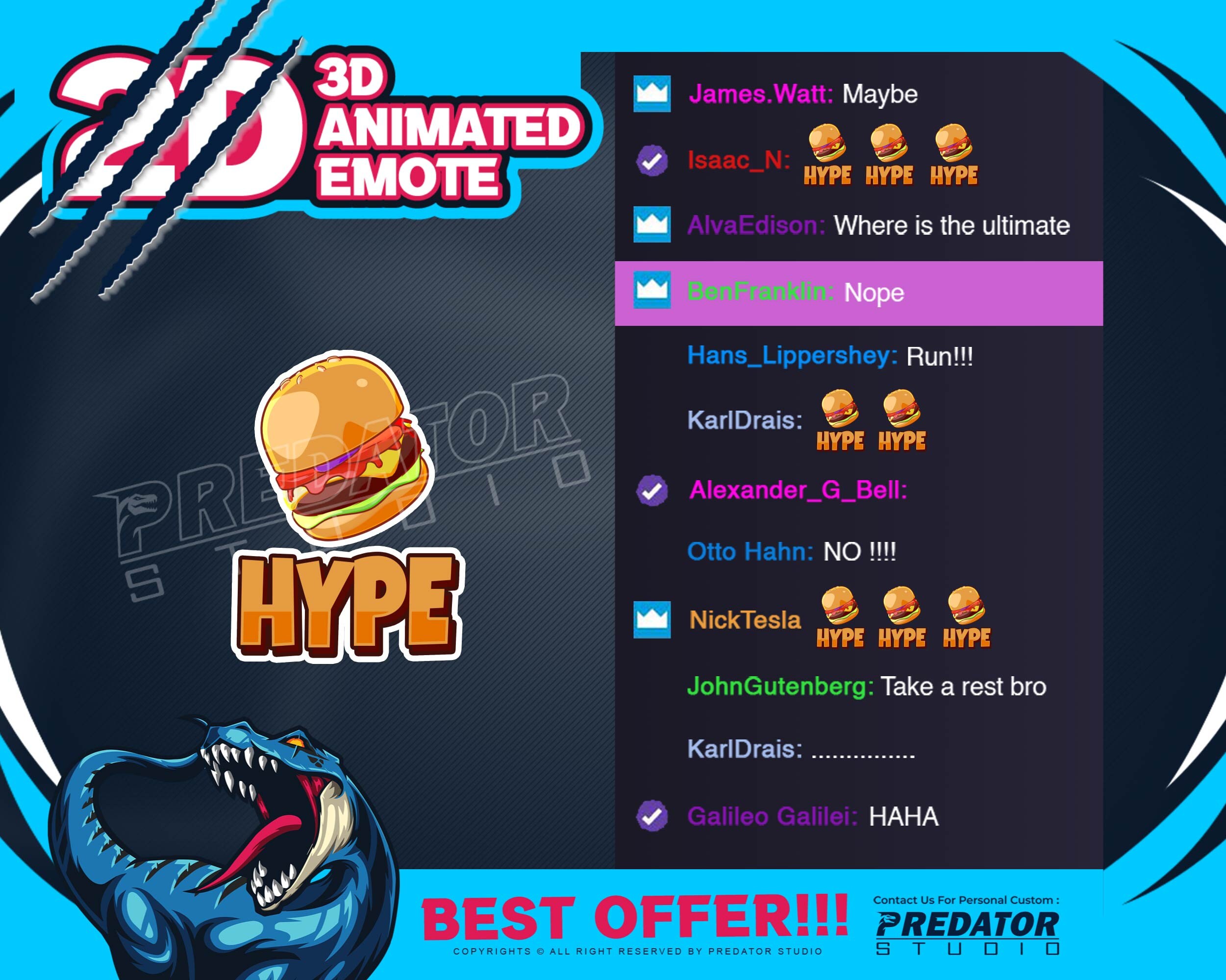 Emote animée Hype Burger 3D, Kick Emote, Twitch Bit Emotes, Twitch ...