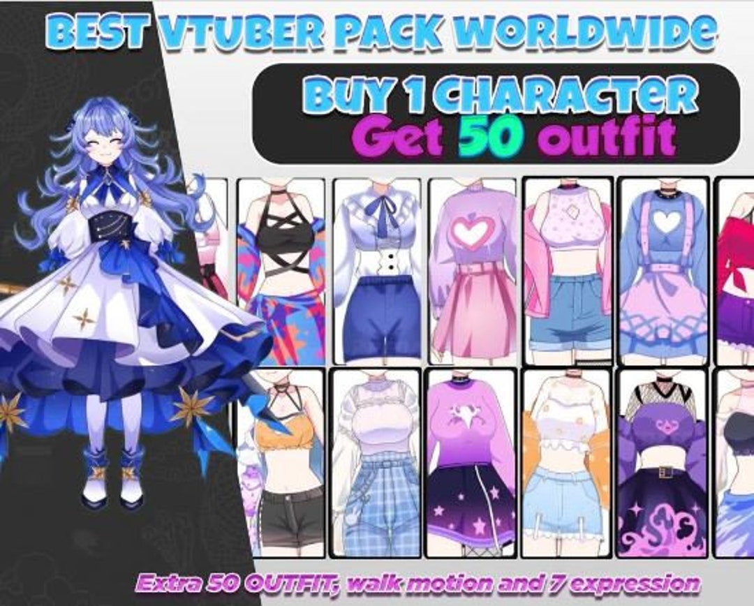 Top-tier Vtuber Live2d Model Pack V32 | 50 Outfits Included ...