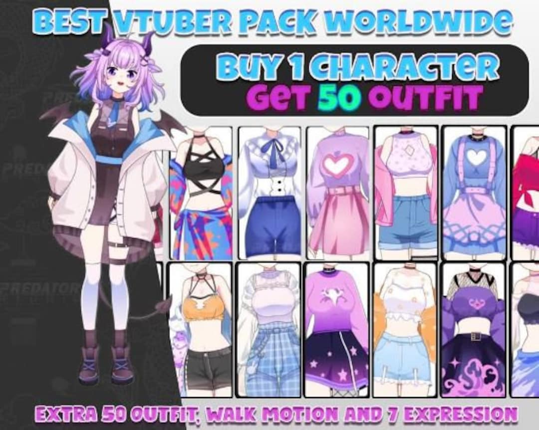 Vtuber Live2d Model Pack V13 | 50 Outfits Unlimited Creativity | 7 ...