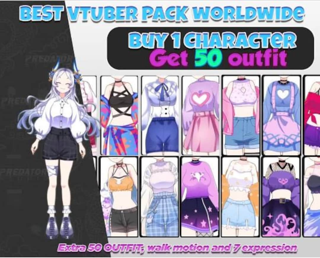 Live2d Vtuber Model Pack: 50 Outfit Bundle, 7 Expressions - Etsy
