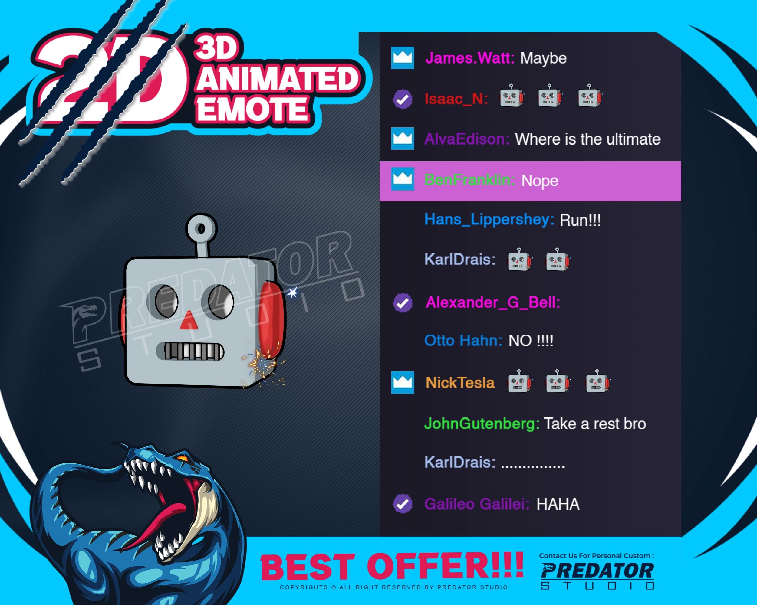 Bot 3D Animated Emote Kick Emote Twitch Bit Emotes Twitch - Etsy