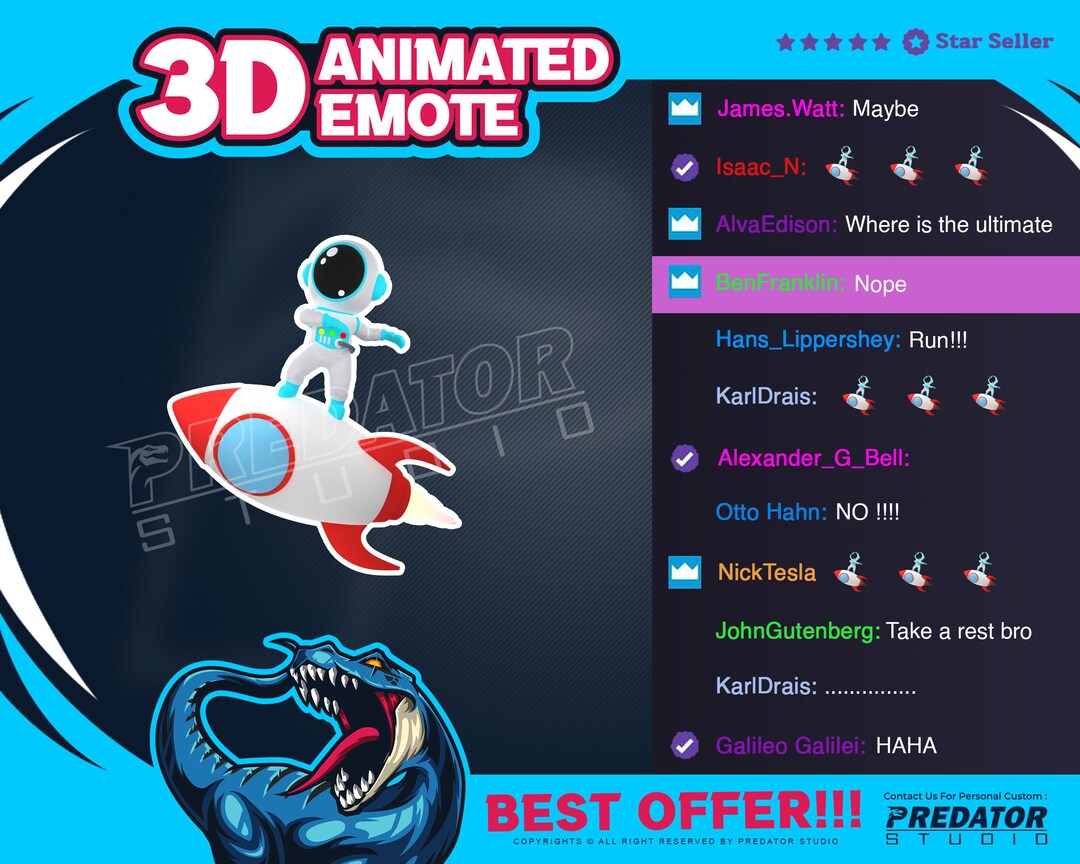 3D Animated Astronaut Rocket Emote: Twitch/kick Stream Emotes - Etsy
