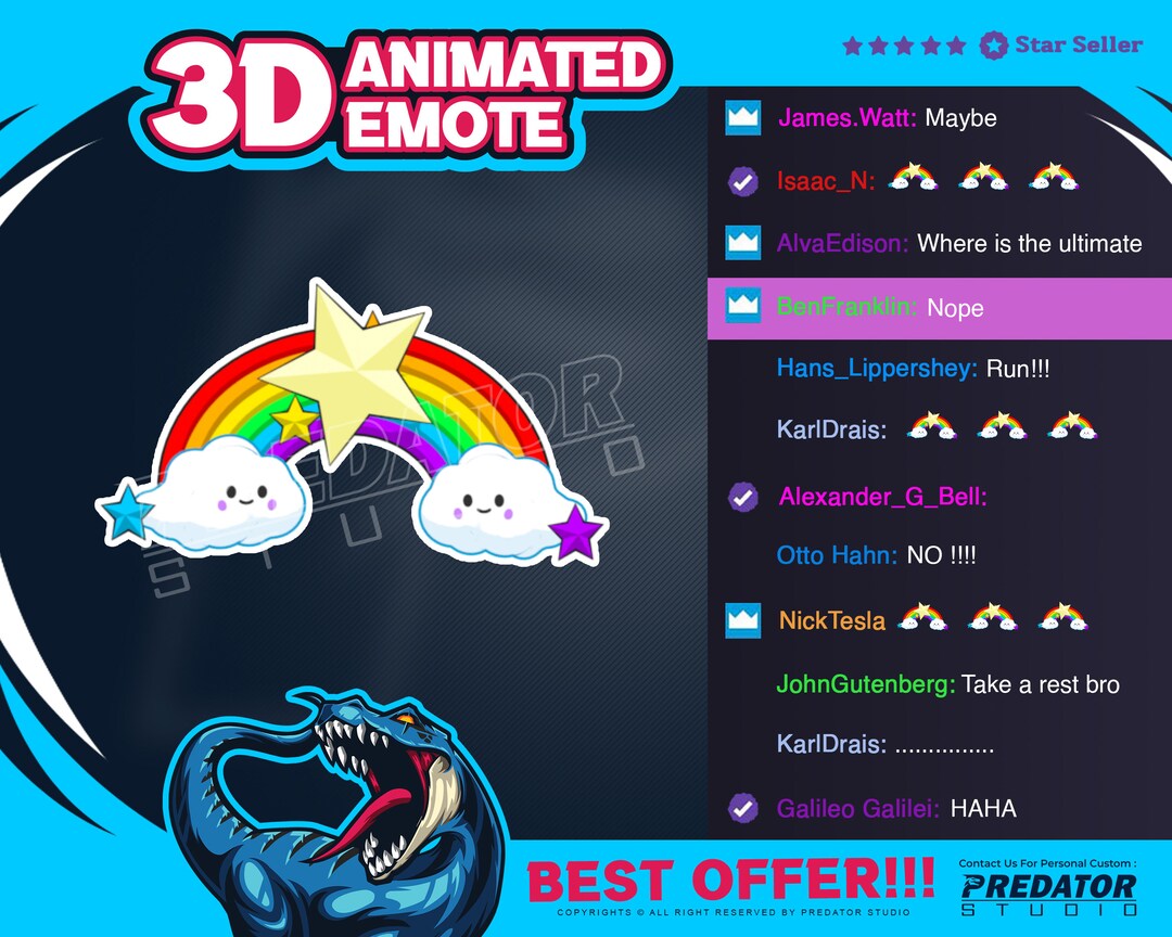Cute Rainbow Alert Star: Animated Emote to Celebrate Twitch Support ...