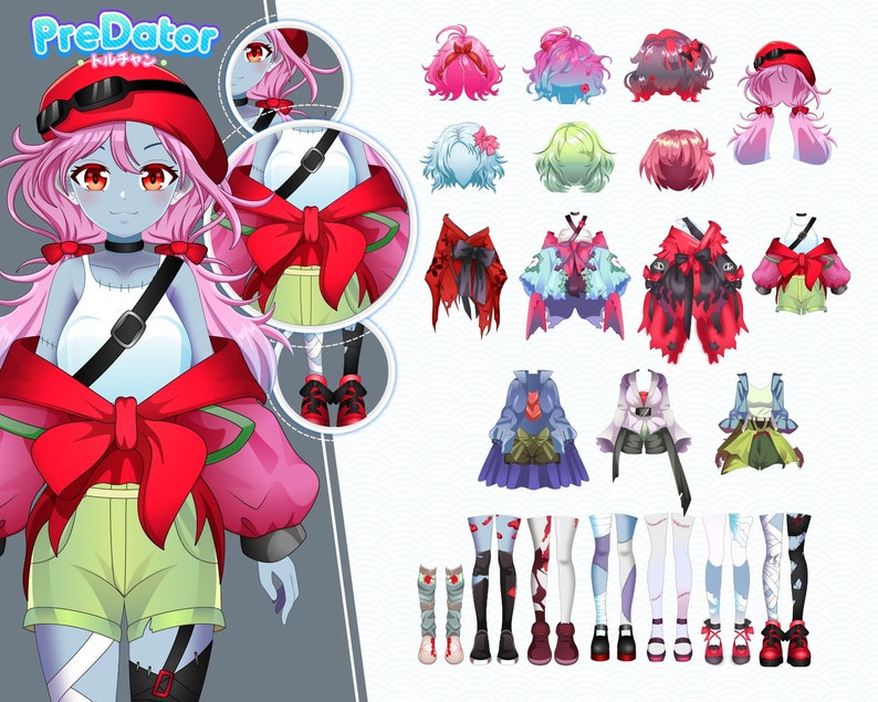 Zombie Vtuber Model: 7 Outfits, Hairstyles, Expressions - Fully Rigged ...
