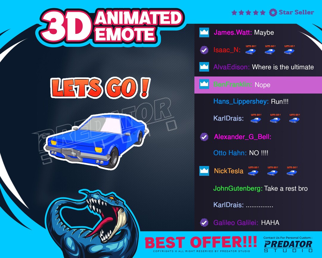 Zooming Car 3D Animated Emote for Twitch and Discord - Kick Emote, Game ...