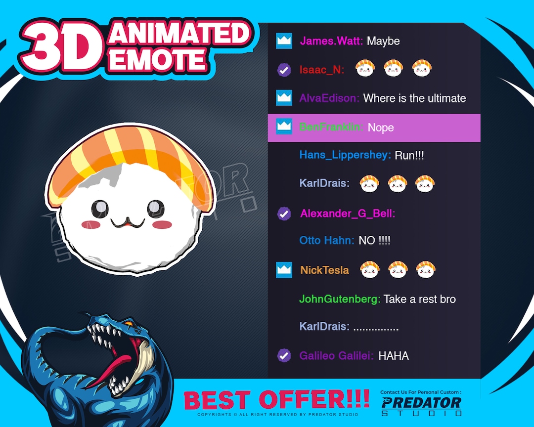 Sushi 3D Animated Emote: Twitch/kick Streamer Emotes - Etsy