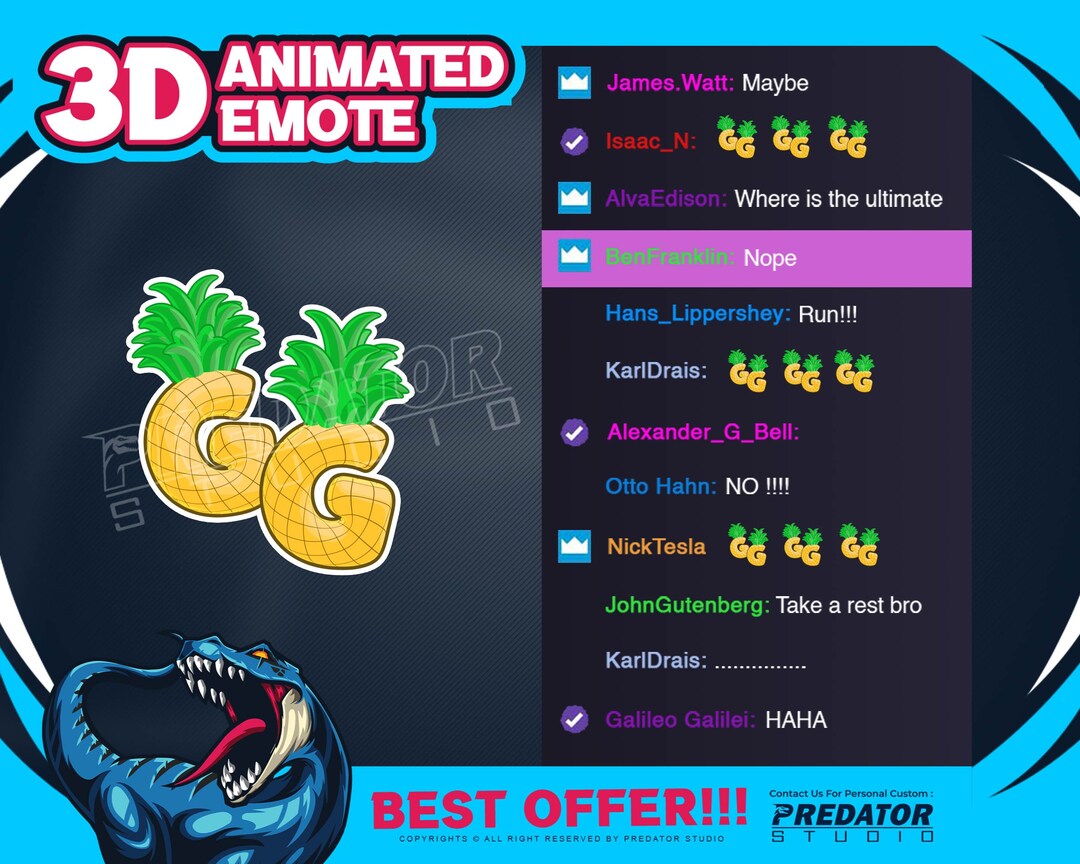 Pineapple GG 3D Animated Emote: Twitch/kick Streamer Emotes - Etsy UK
