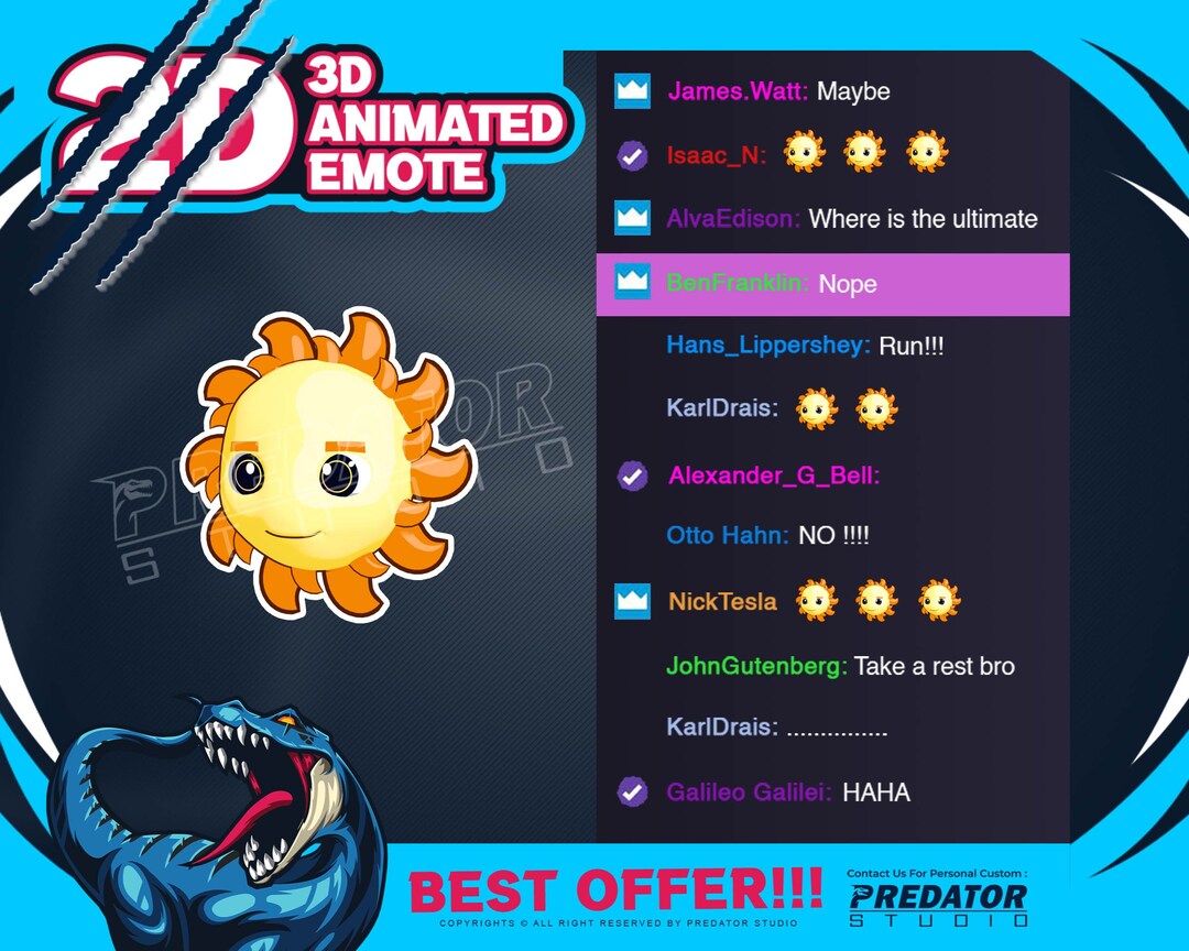 Cool Sun 3D Animated Emote, Funny Emotes, Animated Emotes, Chibi Emote ...
