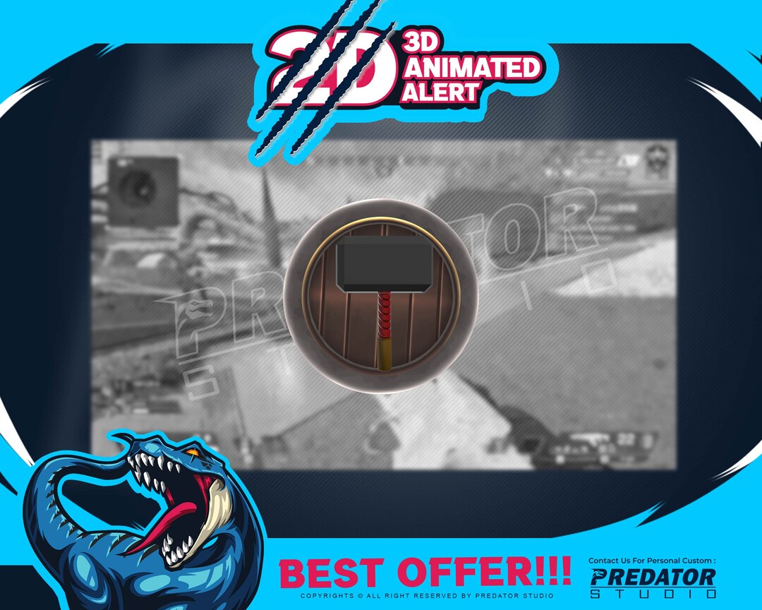 3D Animated Alert Hammer, Stream Alert, Twitch Alerts, Animated Alerts ...