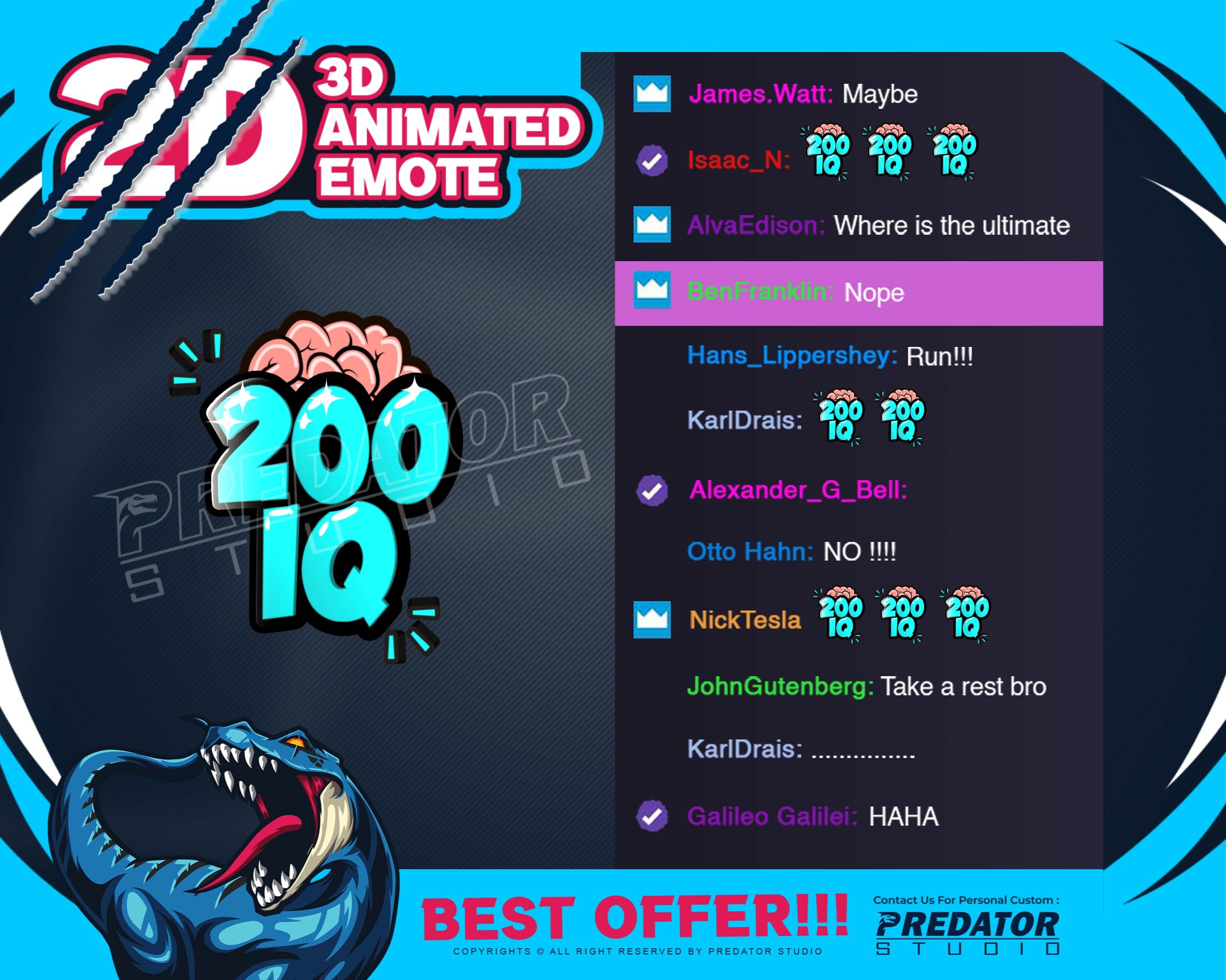 200 IQ 3D Animated Text Emote Emotes de texto Comisión - Etsy España