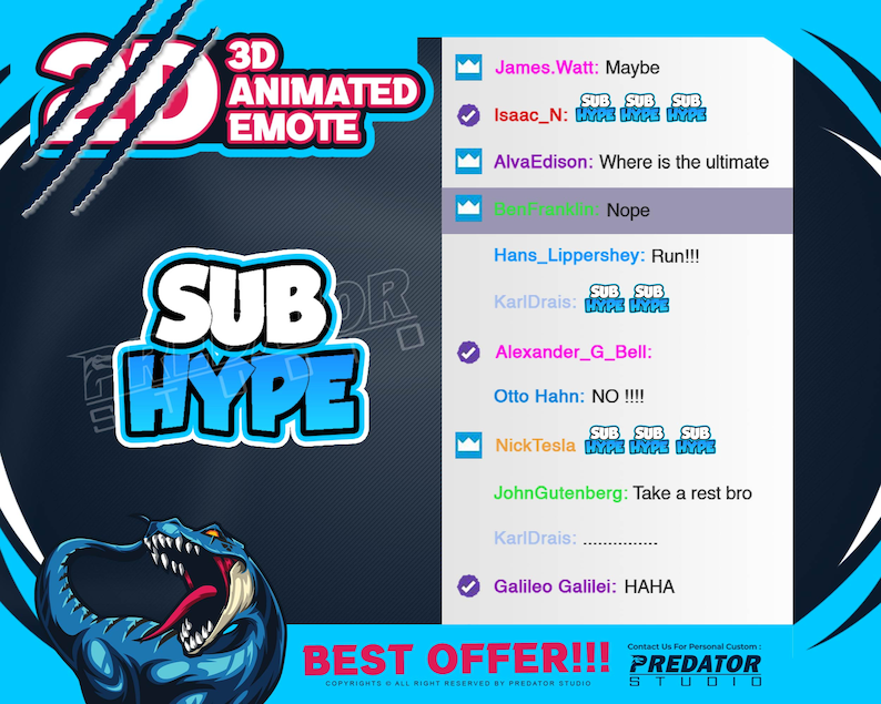 Sub Hype 3D Animated Text Emote V1 Twitch Emote Animated - Etsy