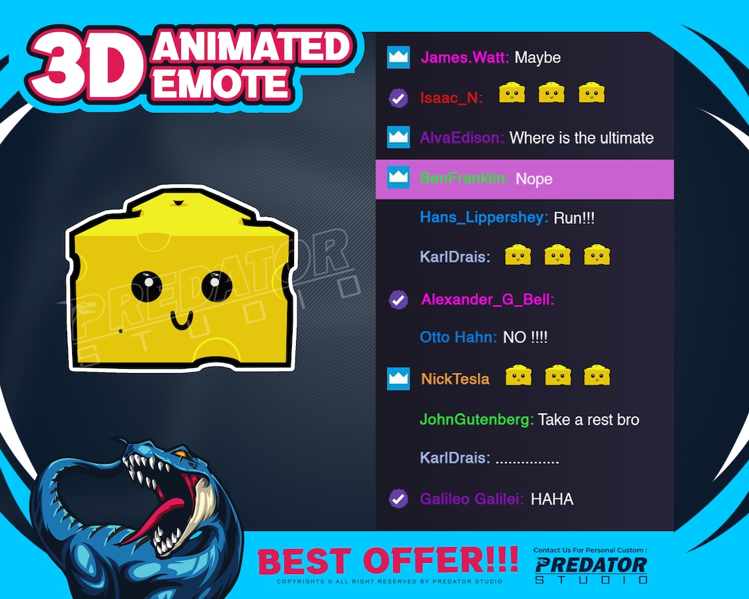 Cute Cheese 3D Animated Emote Version 10, Kick Emote, Emotes Commission ...