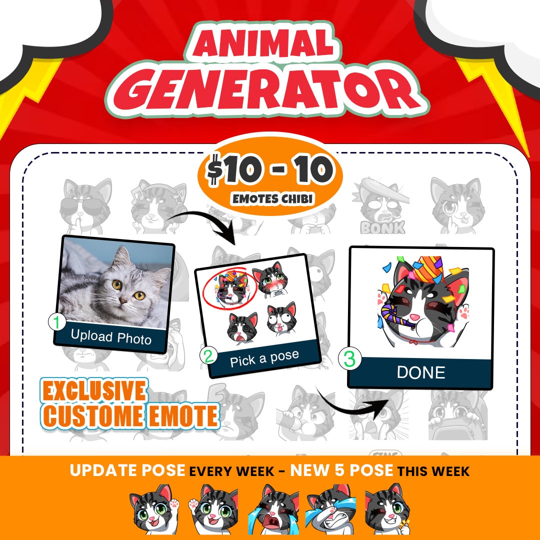 Custom Animal Emotes for Twitch Streams - 10 Emotes in 3 Days - Etsy