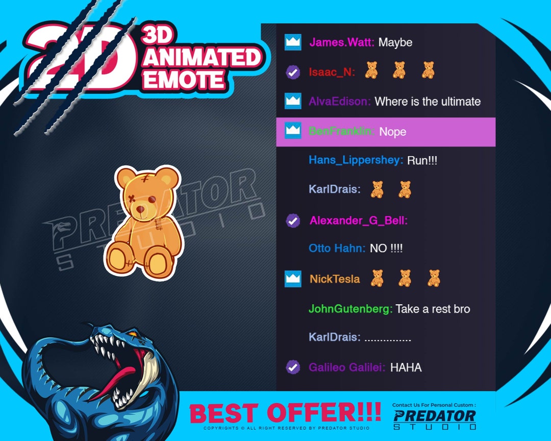 Teddy Bear 3D Animated Emote, HI Emotes, Twitch Emote, Kick Emote ...