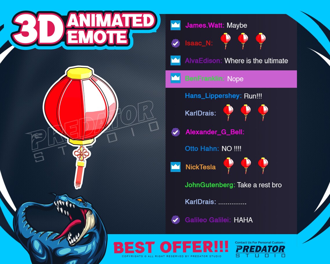 3D Animated Chinese Lantern Emote: Twitch, Discord, Kick - Etsy