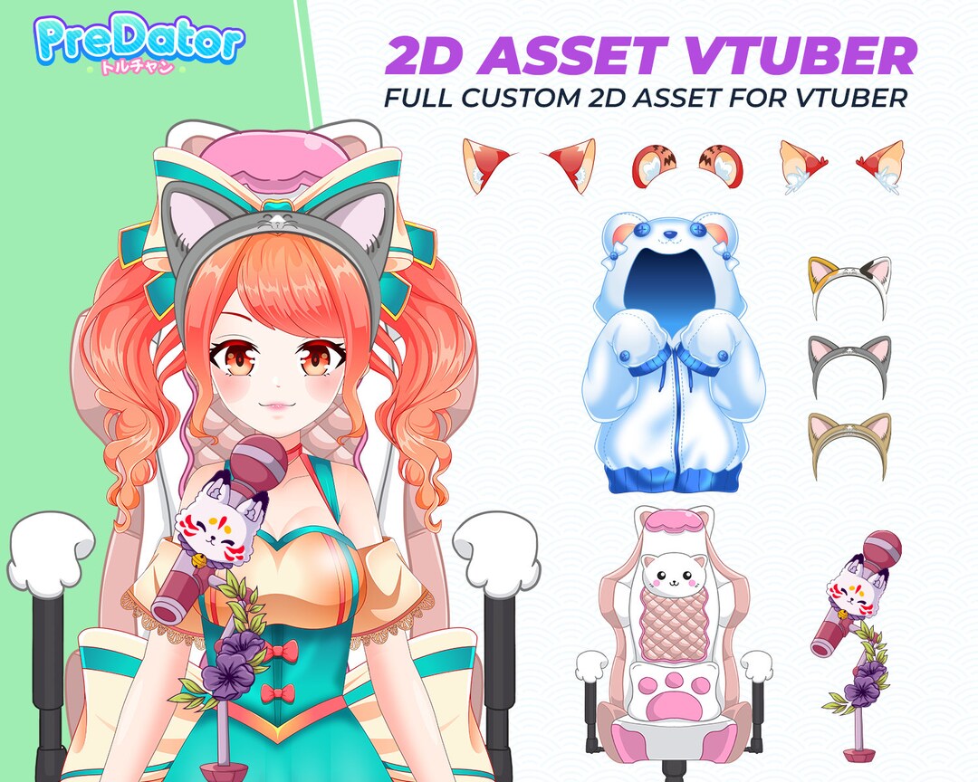 Custom Cute 2D Vtuber Streaming Assets Vtuber 2D Streamer Graphics ...