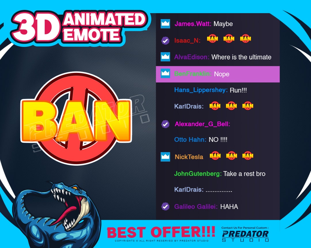 BAN 3D Animated Emote, Kick Emote, BAN Emote, Gaming Emote, Bit Emote ...