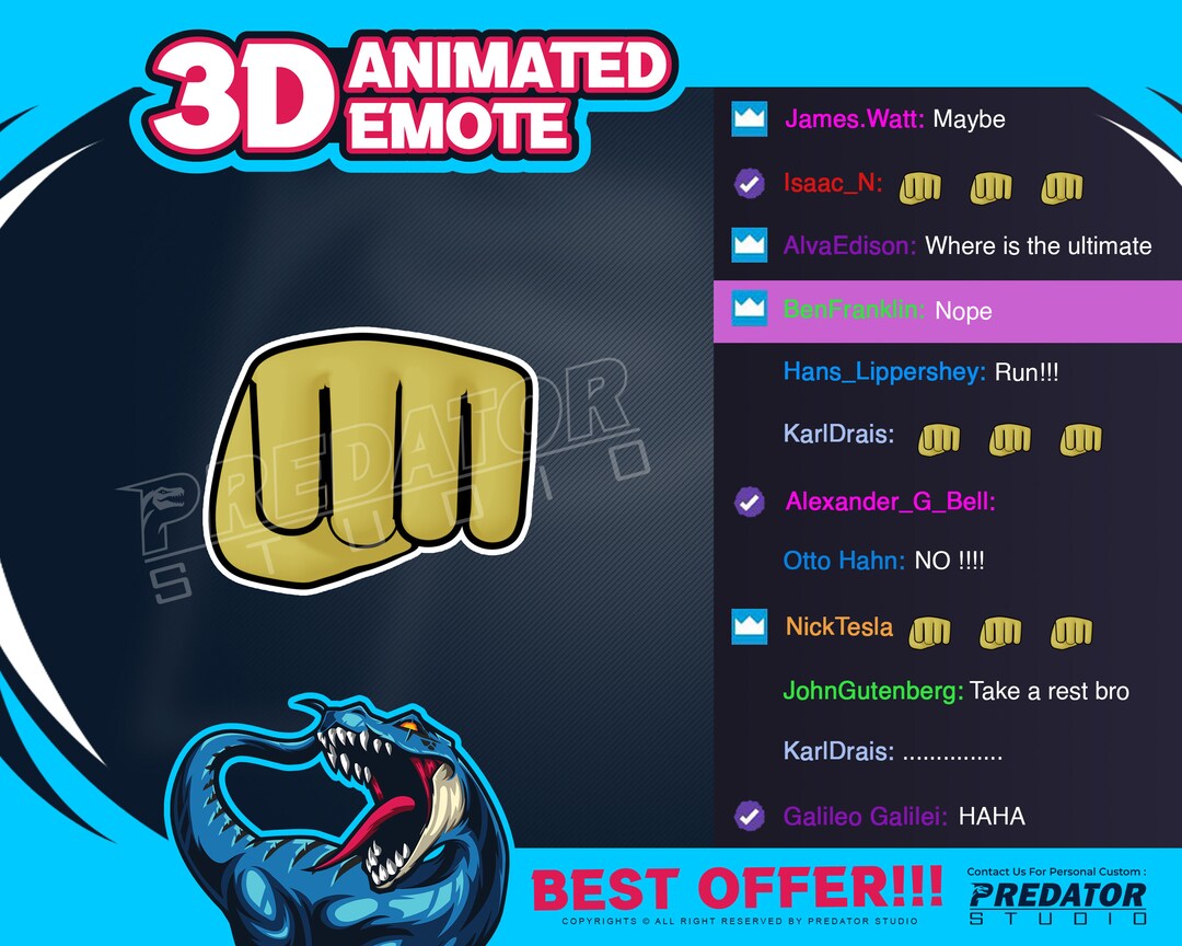 3D Animated Hand Fist Emote: Twitch, Kick, Discord - Etsy