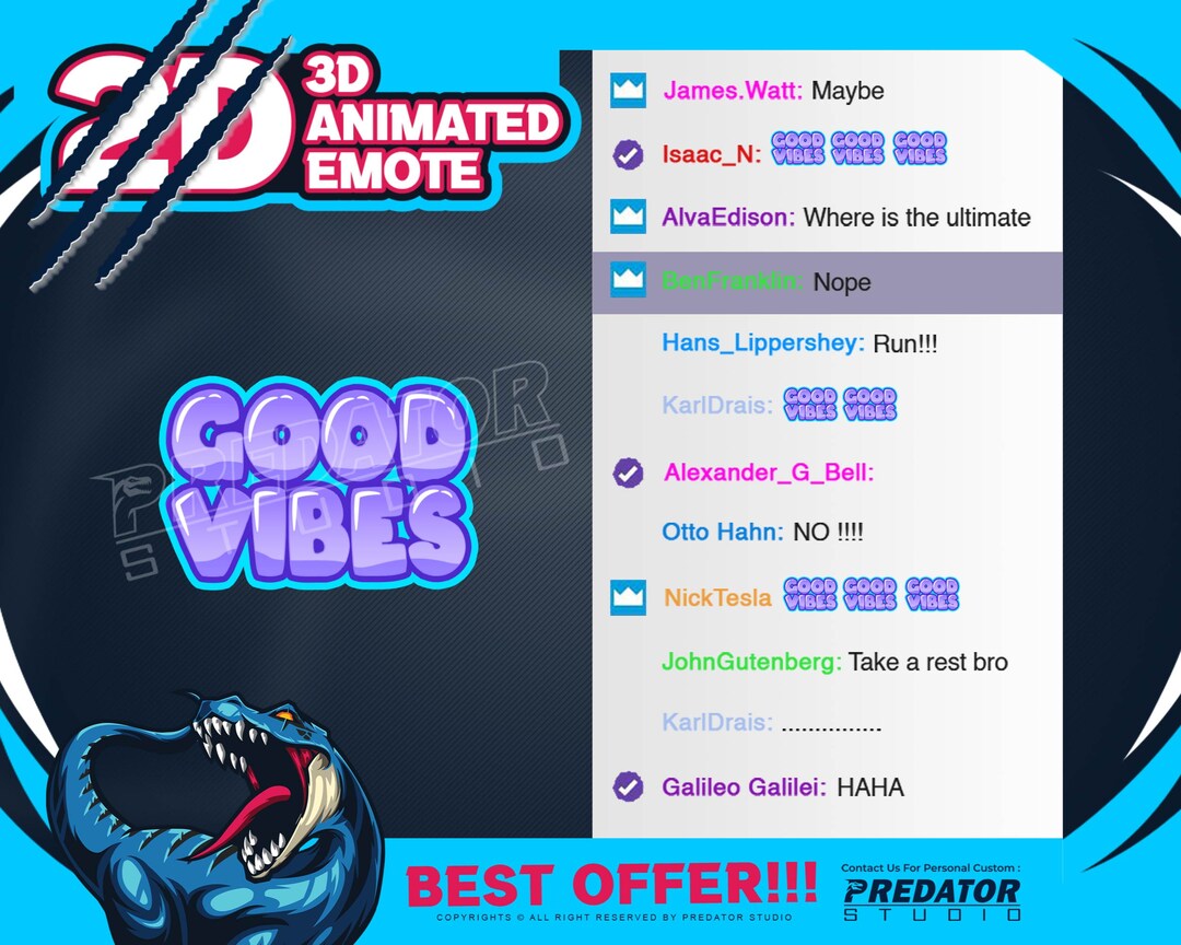 Emote textuelle animée Good Vibes : emote streamer 3D - Etsy France