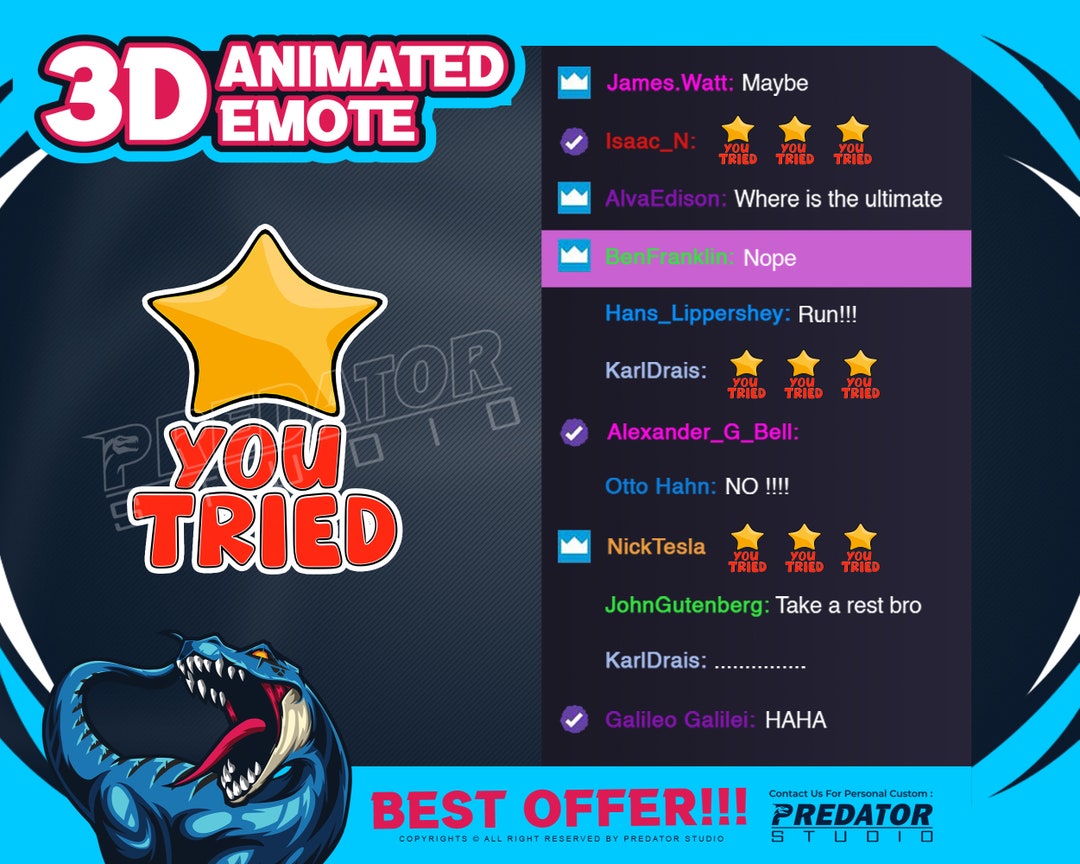 You Tried Star 3D Animated Emote, Twitch Emote, Stream Emote, Keyboard ...