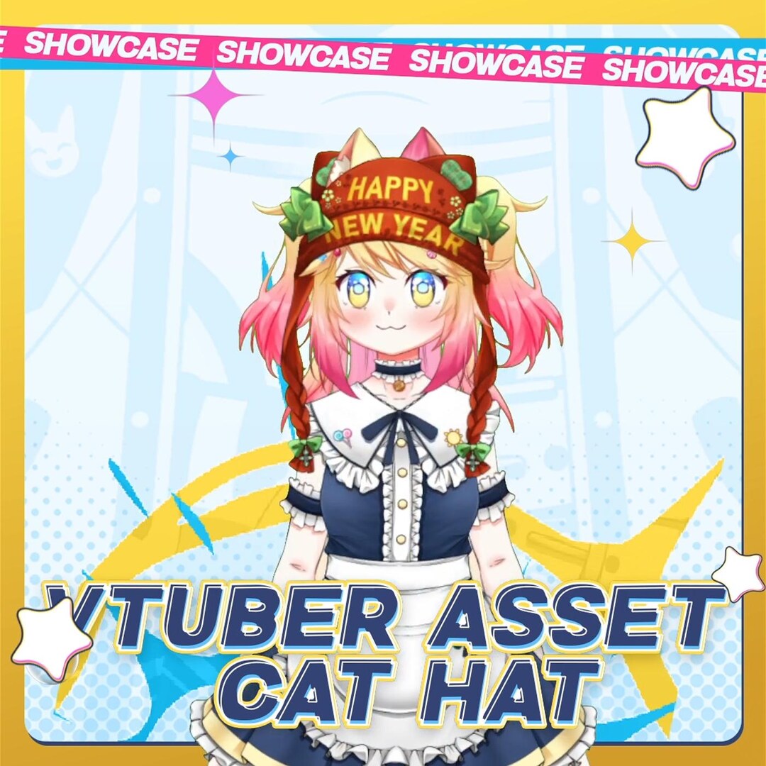 Live2d Vtuber Hat Asset: Happy New Year Cat Hat, Anime Style - Etsy