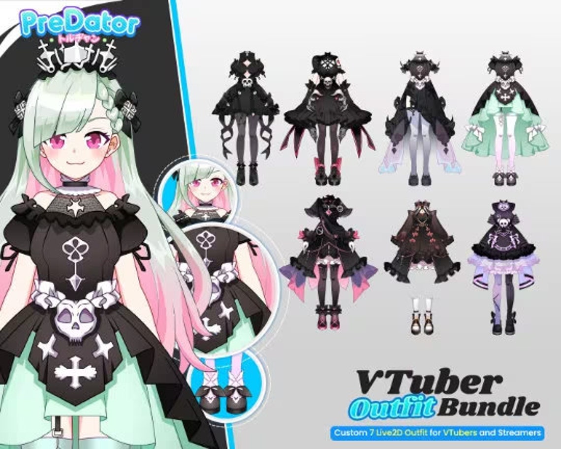 Customizable Ultimate Gothic Vtuber Kit: Live2d Model & 7 Outfits With ...