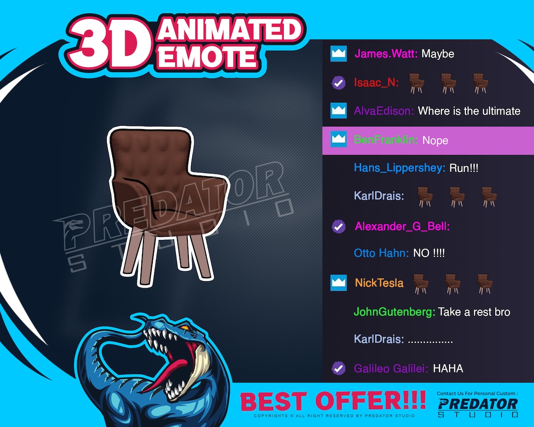 3D Animated Emote: Sit Down Chair - Twitch/discord/kick - Etsy