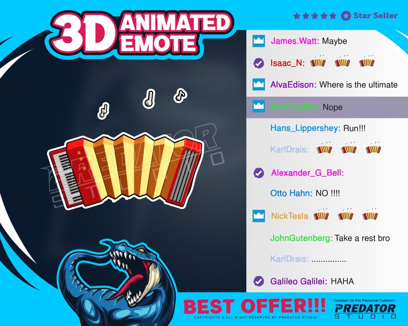 Accordion Melody 3D Animated Emote for Twitch/discord - Etsy