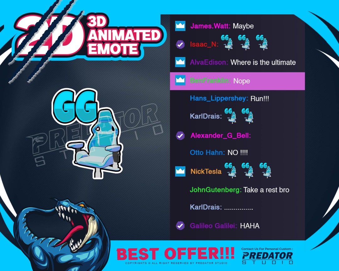 GG Chair Gaming 3D Animated Emote, Twitch Emote, Kick Emote, GG Emotes ...