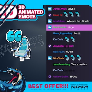 GG Chair Gaming 3D Animated Emote, Twitch Emote, Kick Emote, GG Emotes ...