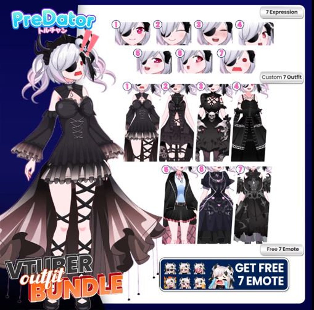 Customizable Gothic Vtuber Eclipse Enigma: Mysterious Live2d Model With 7 Dark Fantasy Clothes ...