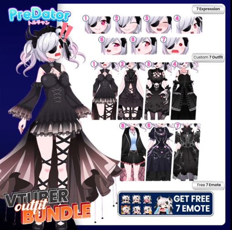 Gothic Vtuber Live2d Model: 7 Dark Fantasy Outfits & Animations - Etsy ...