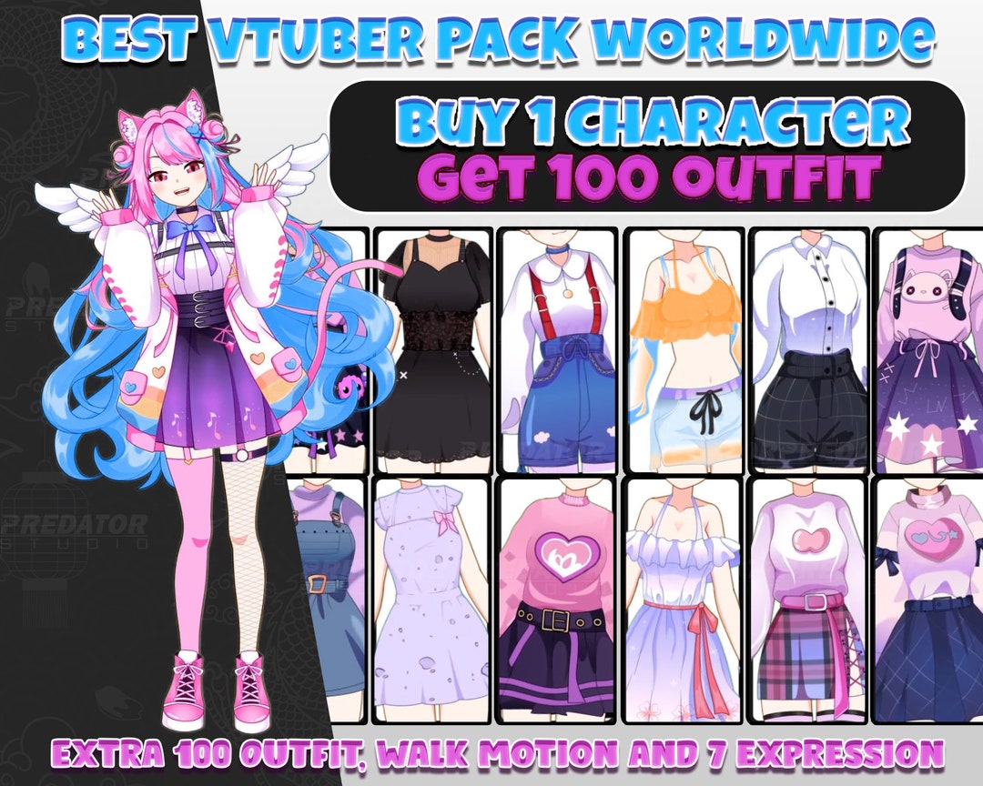 Vtuber Live2d Model Pack | Explore 100 Costume V3 | Style Your Streams | Clothing Pack | 100 ...