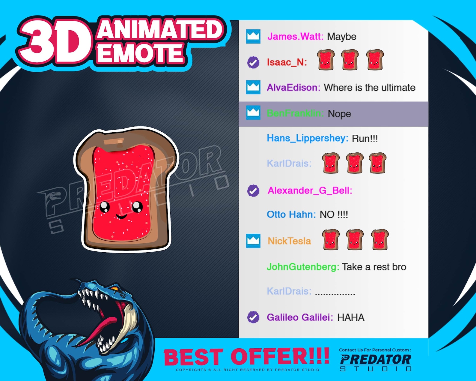 Jam Toast 3D Animated Twitch Emote: Food Chibi Emote - Etsy