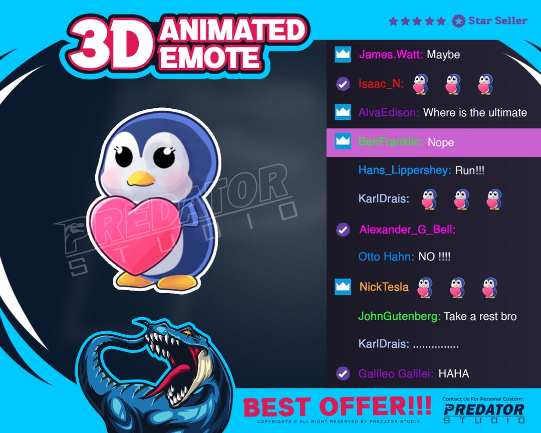 Playful Penguin Alert Subcriber 3D Animated Emotes - Kick Emote, Twitch ...