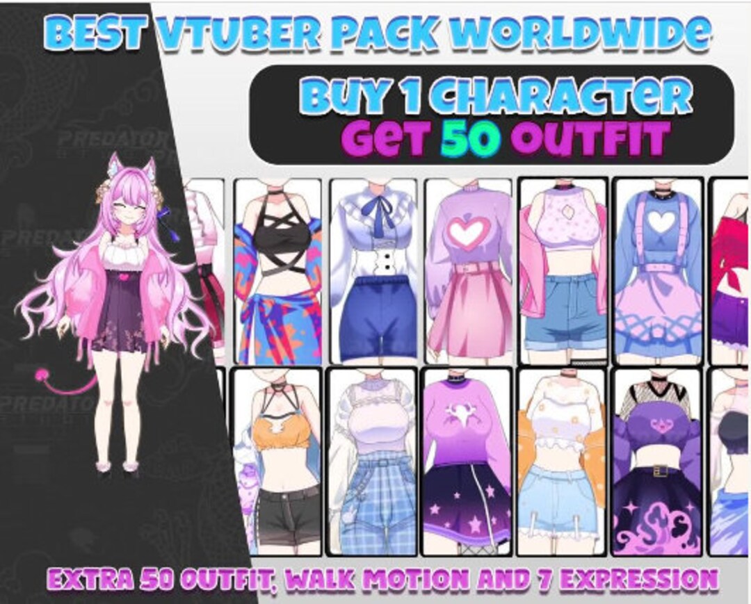 Global Vtuber Live2d Model Pack V26 | 50 Outfits Unique | Vtuber Avatar ...