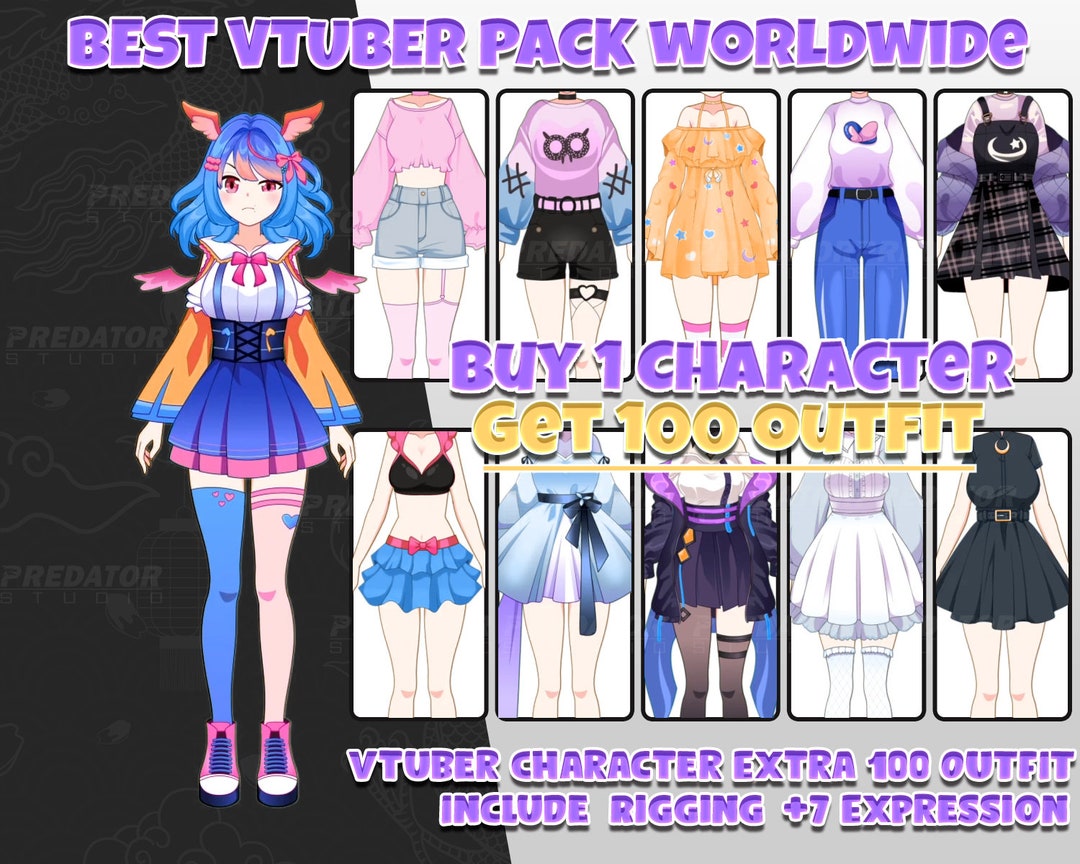 Live2d Vtuber Model Pack Ultimate Customizable 100 Stylish Outfits V1 ...