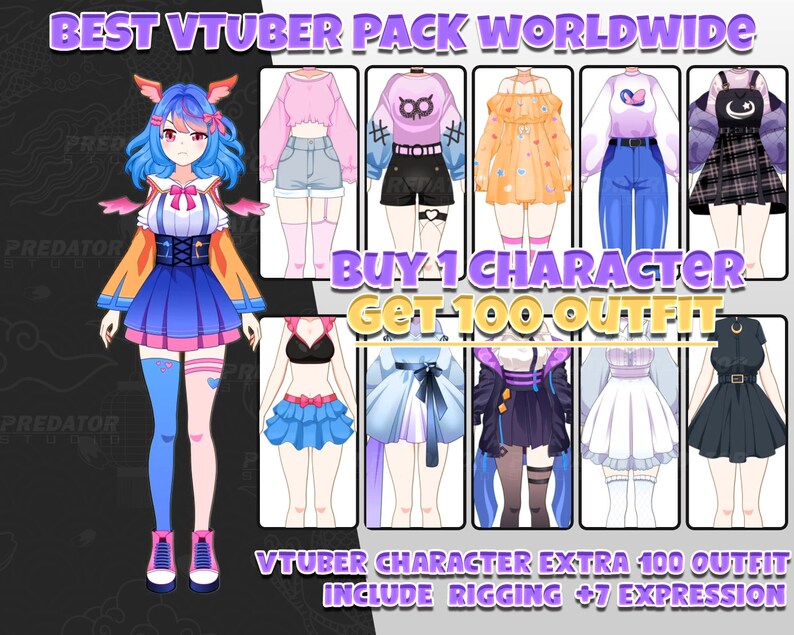 Live2d Vtuber Model Pack Ultimate Customizable 100 Stylish Outfits V1 Streamers Vtuber Avatars ...