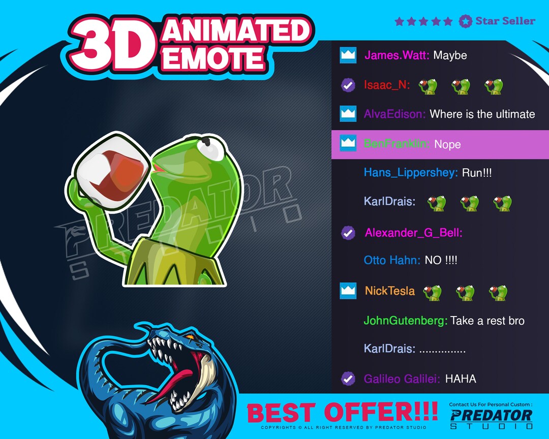 3D Animated Kermit the Frog Discord Emote - 3D Animated Emote, Twitch ...
