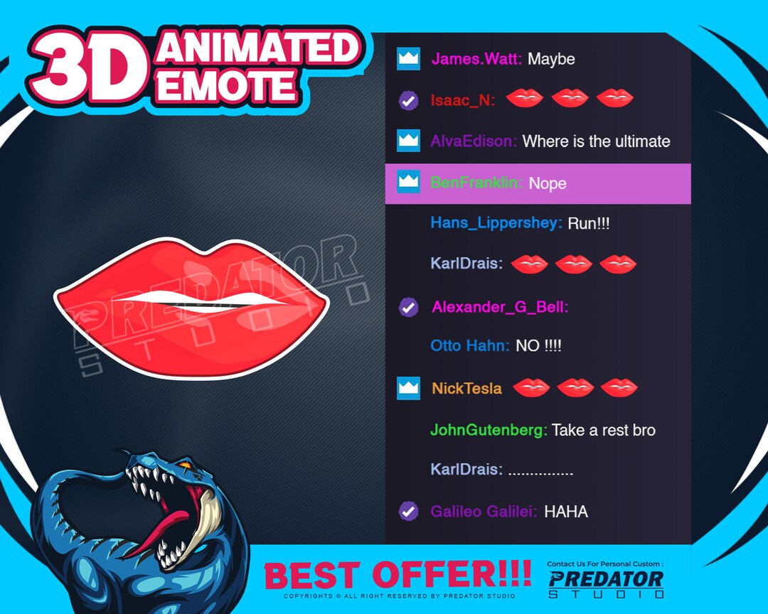 Lips 3D Animated Emote Kick Emote Animated Emotes Emotes - Etsy