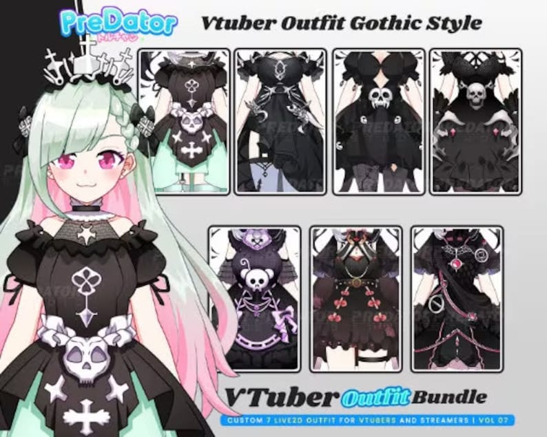Customizable Ultimate Gothic Vtuber Kit: Live2d Model & 7 Outfits With ...